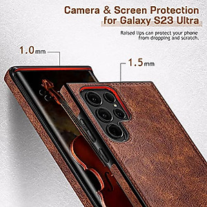 LOHASIC for Galaxy S23 Ultra Case, Premium Leather Luxury Business PU Non-Slip Grip Shockproof Bumper Full Body Protective Cover Phone Cases for Samsung Galaxy S23 Ultra 5G 6.8 inch - Brown