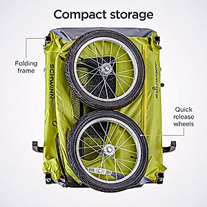Schwinn Rascal Bike Pet Trailer, For Small and Large Dogs, Large (Up to 100lbs), Green
