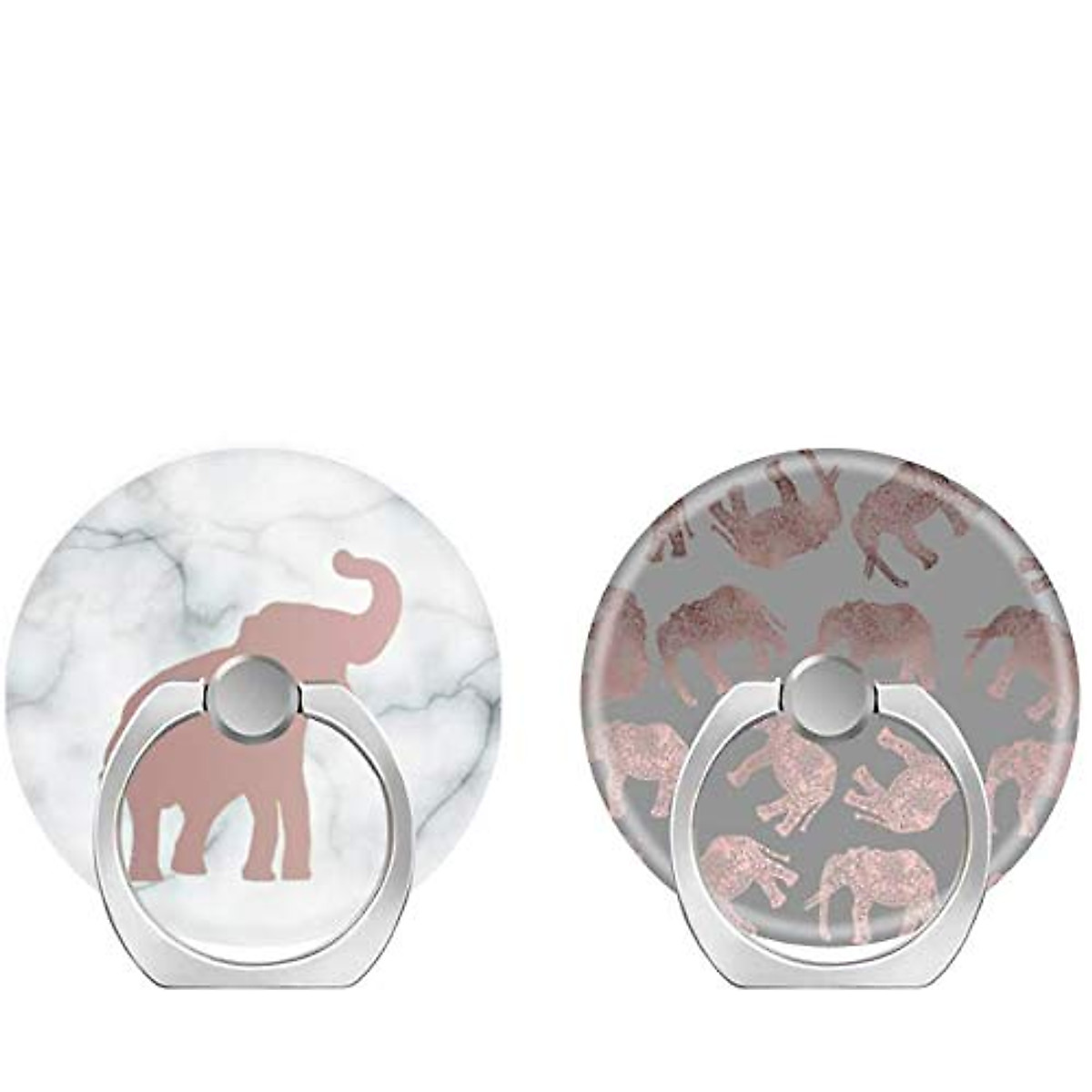 2 Pack/Cell Phone Ring Holder 360 Degree Rotation Finger Stand Works for All Smartphone and Tablets-Rose Gold Elephant on Marble Clear Tribal Pattern