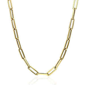 HarlemBling Solid 925 Sterling Silver - 14k Gold Plated - Elongated Rolo Paperclip Necklace - 2.5mm 3mm 4mm - 16-24" - Very In Fashion Ladies Chain - MADE IN ITALY (16, 4mm)