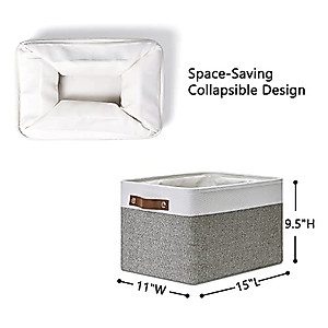 DULLEMELO Fabric Baskets for Storage, Office, Home,Nursery,Organizing Baskets for Shelves, Bedroom,  Toys,Gift,Fabric Storage Basket with Handles(White&Grey,15"x11"x9.5",4-Pack)