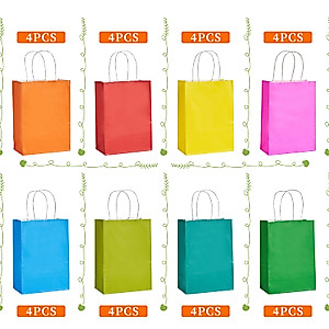 RACETOP 32 Pack Small Paper Gift Bags with Handles, 5.8"×3.2"×8.25" Kraft Paper Party Favor Bags Bulk for Kids Birthday, Baby Shower, Crafts, Wedding, Party Supplies (8 Colors)