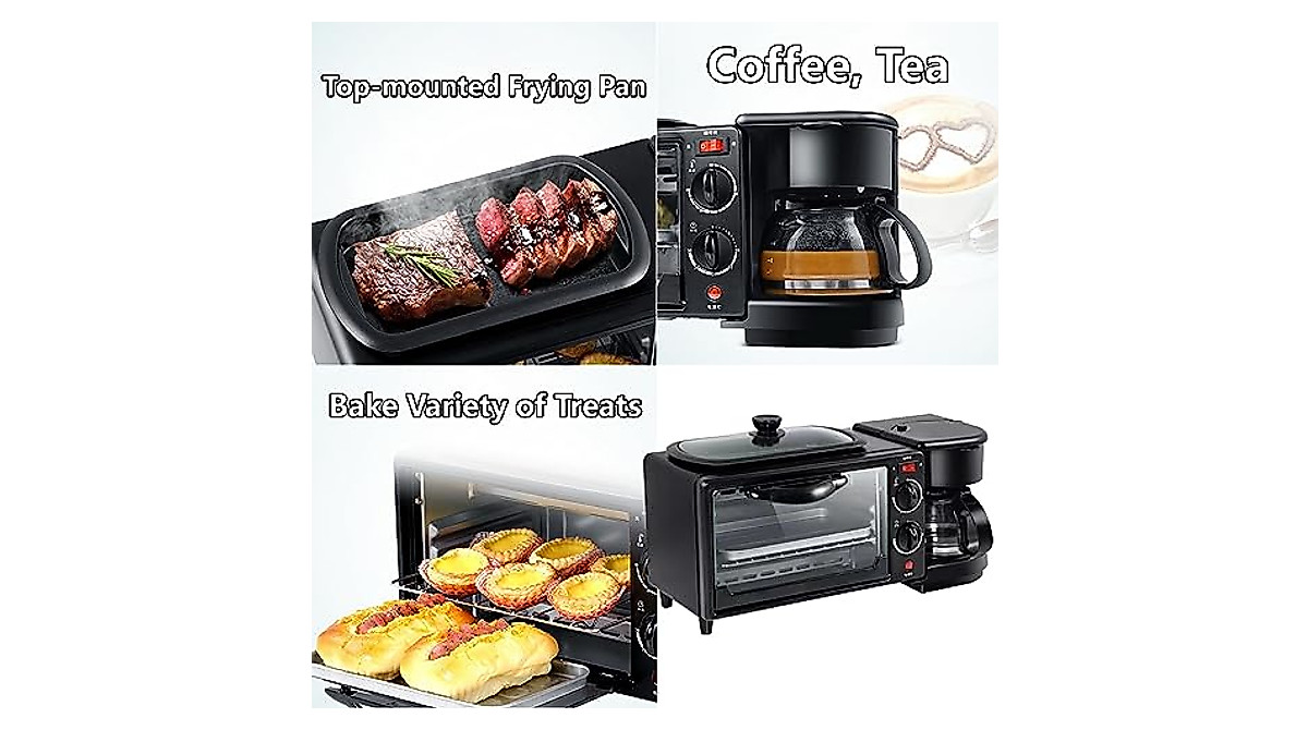 Multifunction Breakfast Station 3-in-1 Toaster & Coffee Maker for Small ...