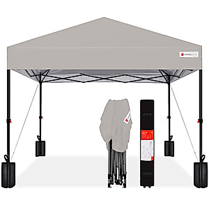 Best Choice Products 10x10ft 1-Person Setup Pop Up Canopy Tent Instant Portable Shelter w/ 1-Button Push, Case, 4 Weight Bags - Light Gray