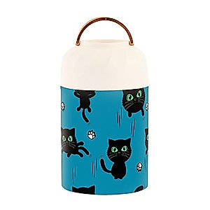 CUPADA Black Cat Kitten Cartoon Food Jar, Cute Claw Scratch Insulated Hot Food Jars Vacuum 17OZ with Folding Spoon for Work Trip Picnic Camping