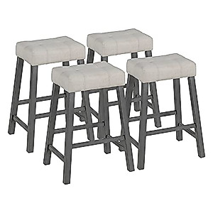 5-Piece Rustic Dining Table Set with 4 Upholstered Stools, Counter Height Kitchen Furniture, 5-Piece Dining Table Set for Kitchen, Dining Room (Gray)
