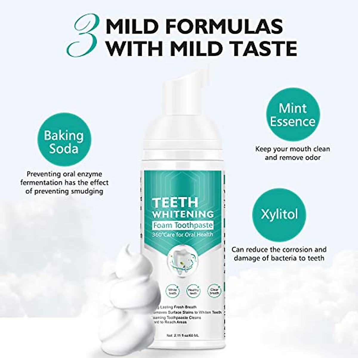 Teeth Whitening Toothpaste, 2 Pack Citrus Baking Soda Toothpaste, Foam Whitening Toothpaste, Ultra-fine Mousse Foam Deeply Cleaning Gums, Stain Removal