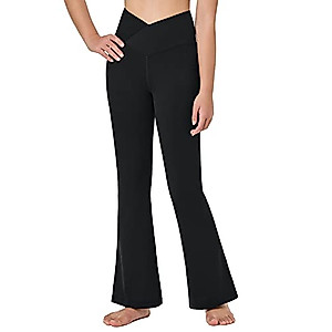 BALEAF Girls' Flare Leggings Cute Cross High Waisted Kids Yoga Dance Casual Bell Bottoms Pants with Pockets Black S