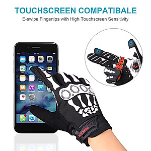 BRZSACR Cycling Gloves Full-Finger Gloves Skeleton Bones Motorcycle Bike Gloves Mountain-Padded Road Bicycle for Men Women Non-Slip and Resistance to Abrasion for Biking Climbing Hiking.(Black.L)