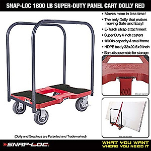 SNAP-LOC 1800 LB Super-Duty Panel CART Dolly RED with Steel Frame, 6 inch Casters, Panel Bars and Optional E-Strap Attachment