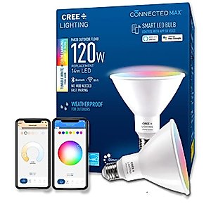 Cree Lighting Connected Max Smart Led Bulb Par38 Outdoor Flood Tunable White + Color Changing, 2.4 Ghz, Works With Alexa And Google Home, No Hub Required, Bluetooth + Wifi, 1Pk