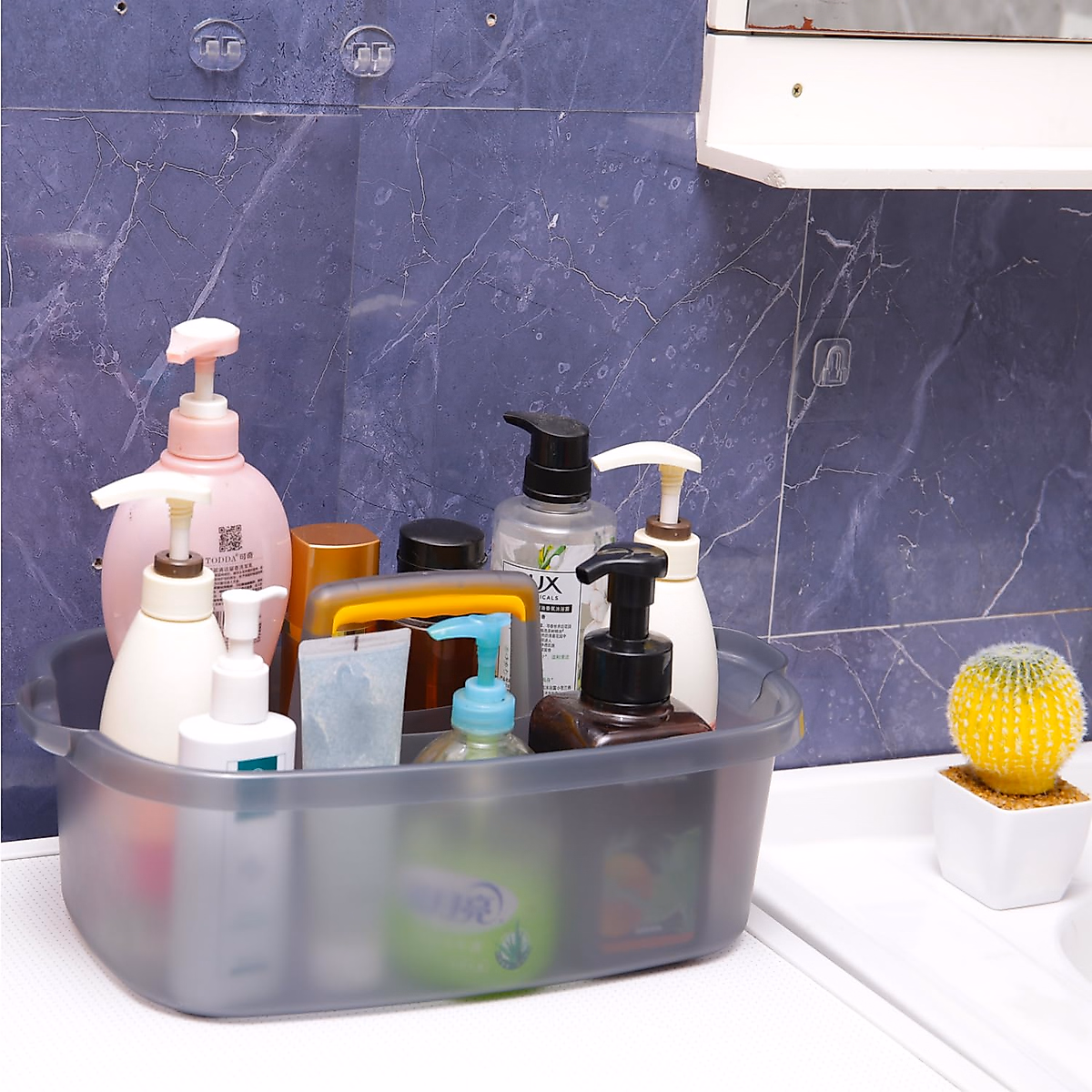 ANNIYA Shower Caddy Tote Organizer, Portable Cleaning Caddy Basket with Handle for Bathroom, Tool Organizer for Car, Garden, kitchen, Cleaning Supplies Clear Grey (Clear Grey 1 Pack)