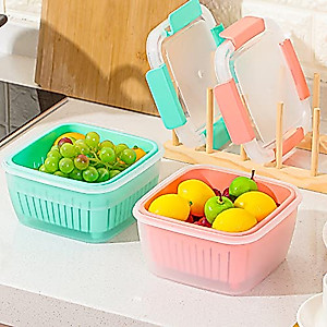 2Pcs 1.5L/50oz Berry Basket Berry Bowl Fruit Strainer Container with Lid Berry Container Box Keep Fruit and Vegetables Fresh for Fridge Storage Picnic Carry Produce Saver Food Blueberries(Green, Pink)