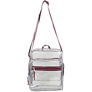 Eastsport Stadium Approved Clear Bag w/Adjustable Crossbody Strap 12” x 10” x 6” – See Through Transparent Messenger Bag - Burgandy