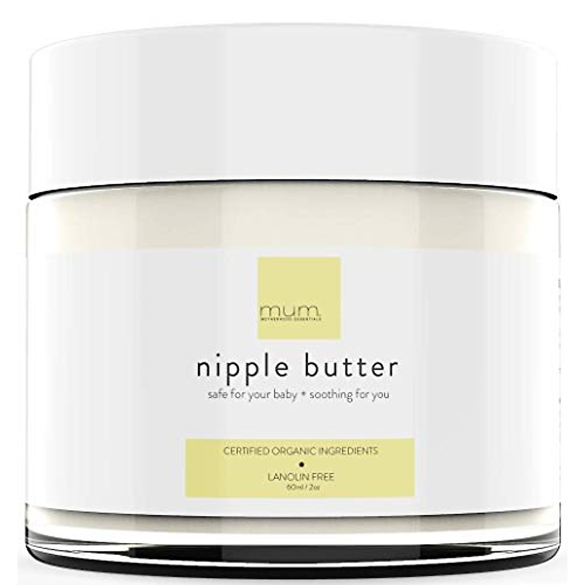 Mum. Motherhood Essentials® Organic Nipple Butter (2 oz), Lanolin Free, Doctor Recommended, USDA Organic + NON GMO , Safe nipple cream for breastfeeding, Pump lubricant, Breastfeeding essential