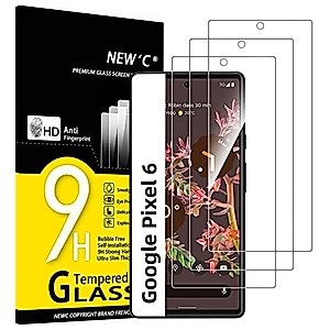 NEW'C [3 Pack] Designed for Google Pixel 6 Screen Protector Tempered Glass, Case Friendly Ultra Resistant