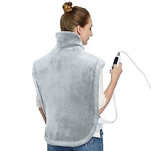 CAROMIO Large Heating Pad for Neck and Shoulders Back Pain Relief, Weighted Electric Heating Pads with Auto Shut Off, Full Body Back Heat Pad, Fast Heating and 4 Heat Settings (Grey, 33"x22")