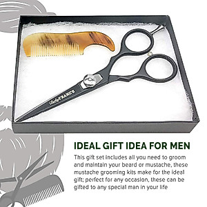 Lucky Franc's Beard Grooming Kit with Japanese Beard Scissors & Ox Horn Handmade Mini Beard Combs for Men. Mustache Trimming Kit with Mustache Hair Scissors and Comb for Men. Handmade Beard Care Kit