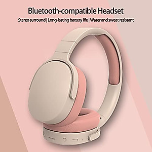YOZUMD Wireless Headset HiFi Foldable Intelligent Noise Reduction Over-Ear Headphone,Ergonomic Bluetooth-Compatible 5.1 Stereo Bluetooth Headphone for Sports Gaming Beige