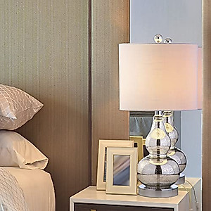 JONATHAN Y JYL1028C Anya 20.5" Mini Glass LED Table Lamp, Transitional, Glam, Midcentury, Modern, Elegant, Office, Living Room, Family Room, Dining Room, Bedroom, Hallway, Foyer, Silver