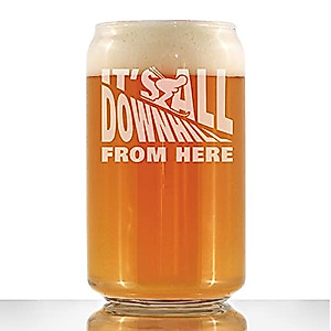 It's All Downhill From Here - Beer Can Pint Glass - Unique Skiing Themed Decor and Gifts for Mountain Lovers - 16 oz Glasses
