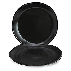 roro Ceramic Stoneware Hand-Molded Modern Uneven Minamalist Matte Black Appetizer Plate Set of 2