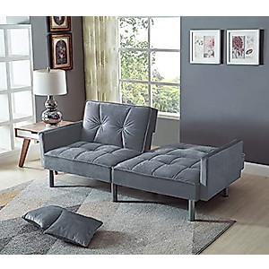Legend Furniture Velvet Sofa Bed Sleeper with Pillow Sofabed, Grey