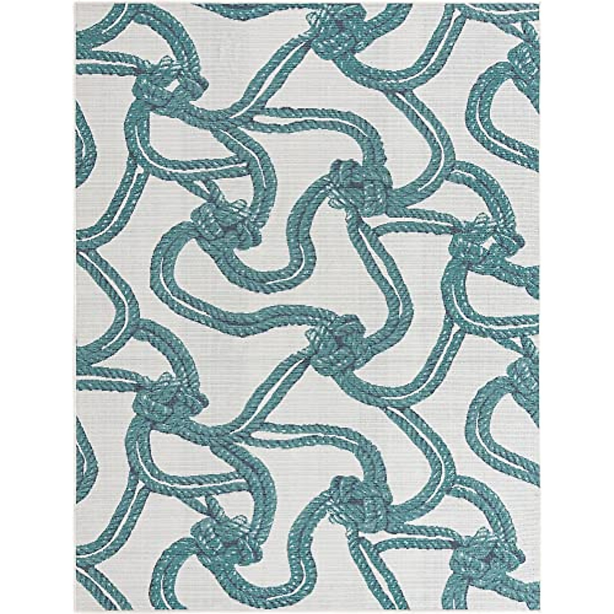 Unique Loom Outdoor Coastal Collection Area Rug - Tethered (7' 10" x 10' Rectangle, Ivory/ Navy Blue)