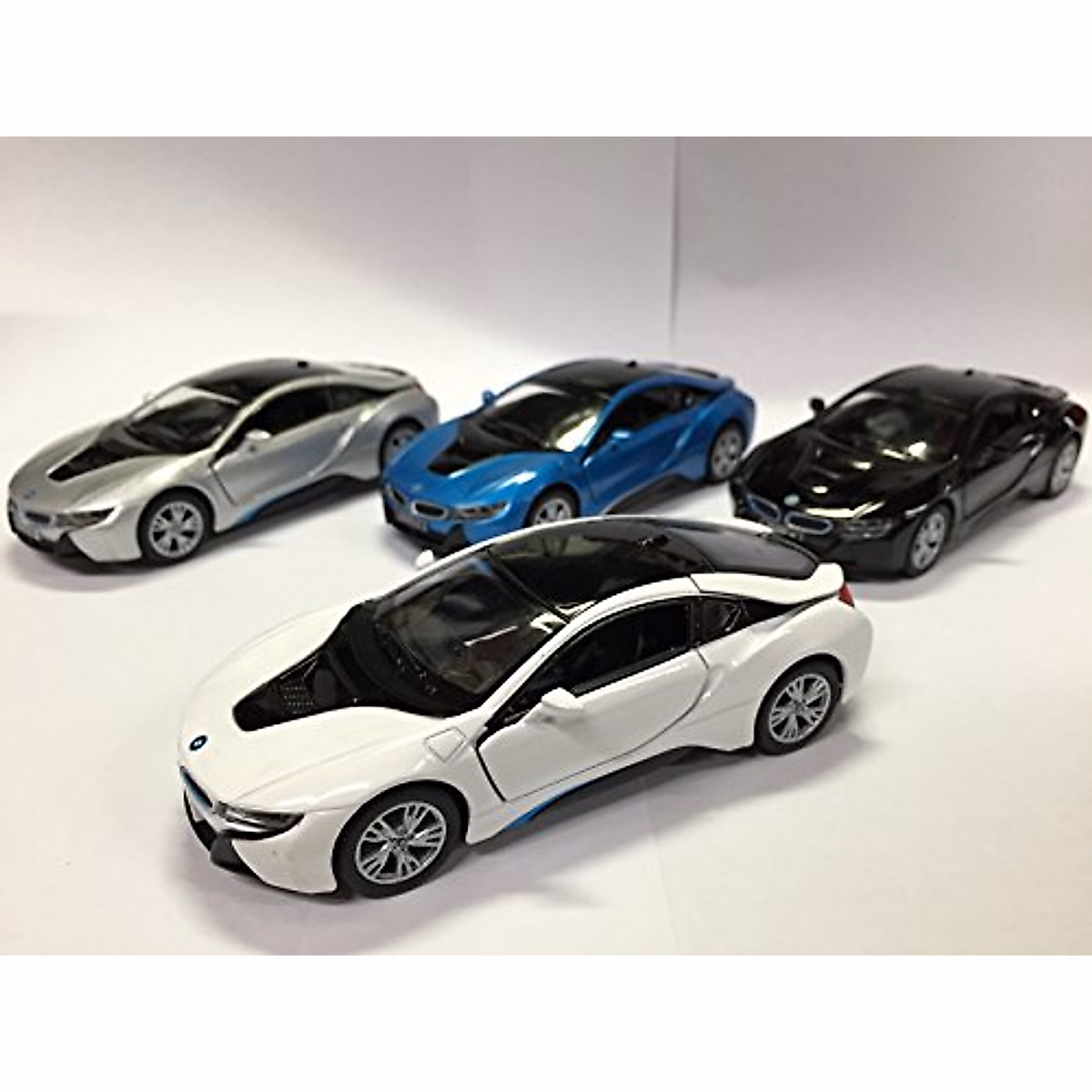 KiNSMART BMW i8 SetOf4 5" 1:36 Scale Die Cast Metal Model Toy Car w/ Pullback Action
