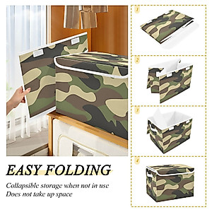 SUABO Military Camouflage Camo Storage Bin with Lid Large Oxford Cloth Storage Boxes Foldable Home Cube Baskets Closet Organizers for Nursery Bedroom Office