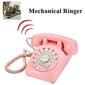 Yopay Pink Retro Old Fashioned Rotary Dial Telephone, Vintage Mechanical Ringer Phone Landline Desk Phone for Home, Office, Bar, Hotel