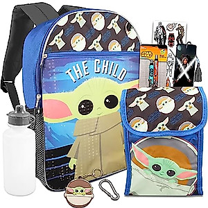 Disney Bundle Star Wars Baby Yoda School Backpack Set for Kids ~ 4 Pc Bundle With 16inch The Child School Bag, Pens, Stickers, And More | Mandalorian School Supplies