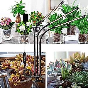 FRGROW Grow Lights for Indoor Plants, LED Plant Grow Lights, 3000k/5000k/660nm Full Spectrum Plant Growing Lamps, Clip on Plant Lamp with White Red LEDs, Timer Setting, 10-Level Dimmable(3-Head)