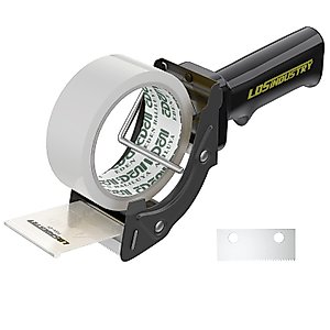 LDS Industry Rapid-Replace Tape Dispenser Gun with 2 Inch X 60 Yard Tape Roll (Transparent) and Extra Blade, Lightweight Ergonomic Heavy Handheld Duty Tape Cutter for Packaging and Box Sealing Black