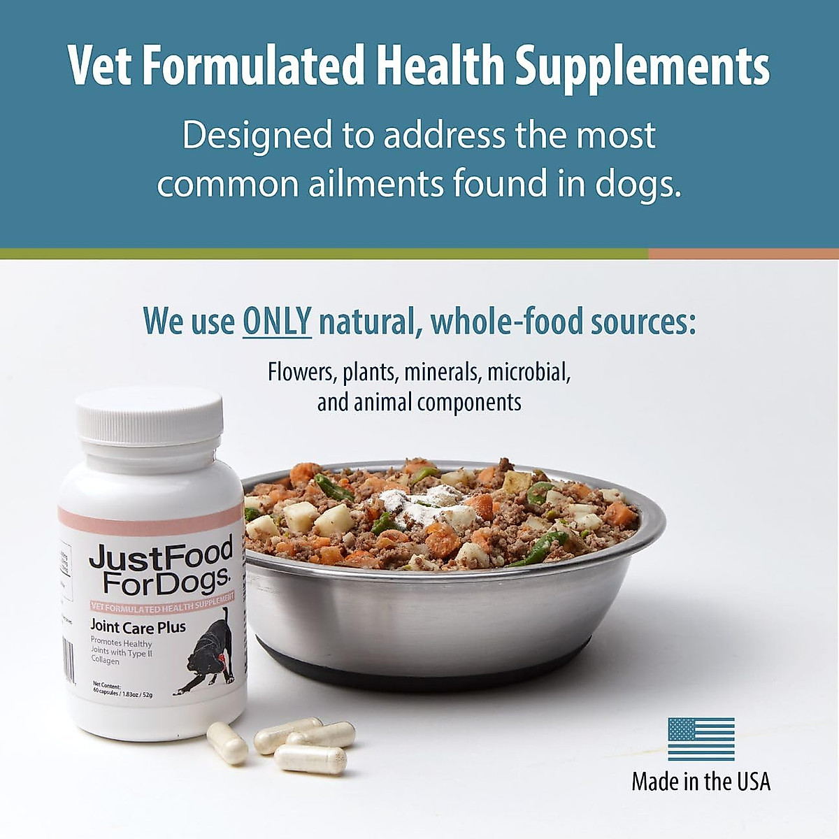 JustFoodForDogs Joint Care Plus, Dog Joint Supplement, Type II Collagen & Chondroitin Sulfate - 60 Count