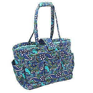 Floral Needle Bag Knitting Bag Yarn Storage Tote (Blue)