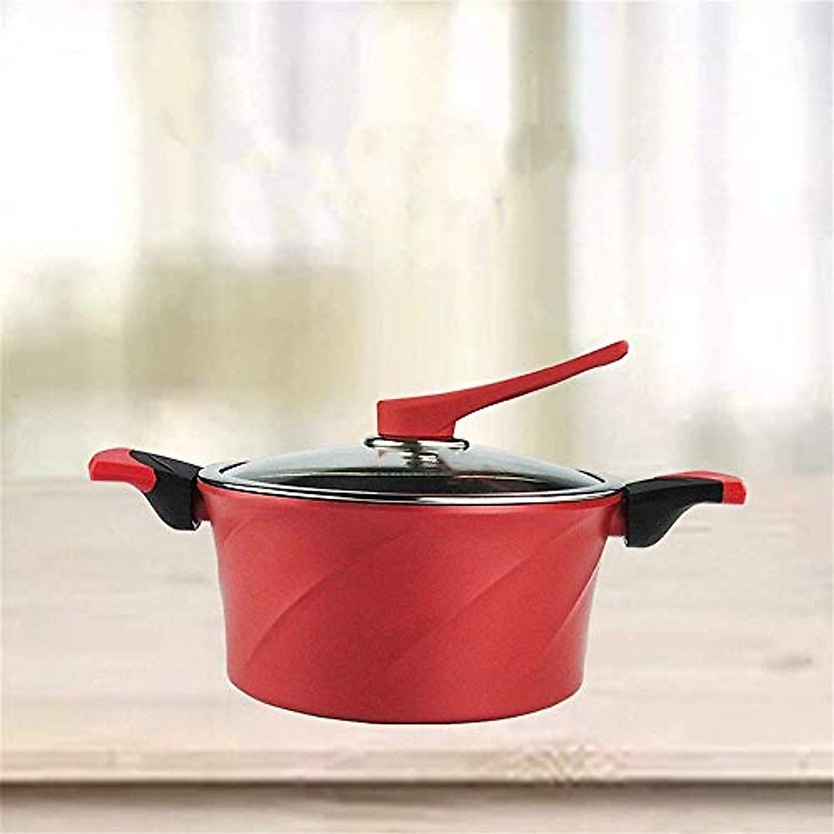Stock Pot Korean Medical Stone Non Stick Soup Pot Double Ear Non Stick Pot Household Steamer Stew Pot Multipurpose Stock Pot -Pink