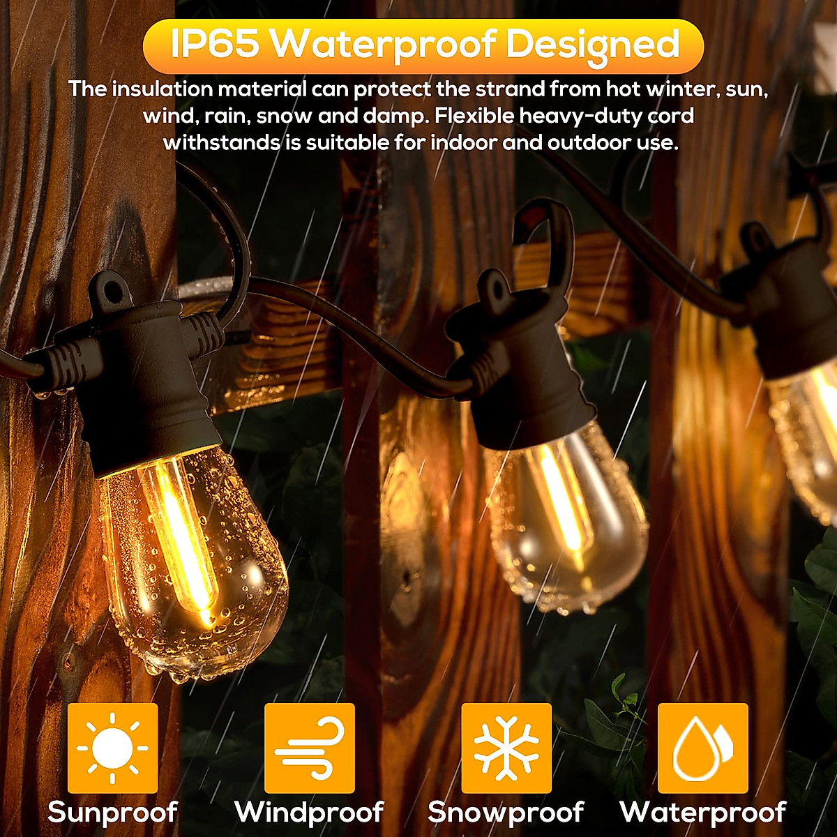 FMART LED Outdoor String Lights, 2*50FT(100FT Total) Hanging Lights Dimmable Commercial Grade UL ETL Listed Waterproof, 2X15 Sockets 1W 2700K Shatterproof Edison S14 Bulbs(2 Spare) Heavy Duty Lights