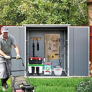 GLANZEND 5x3 FT Resin Outdoor Storage Shed, All Weather Waterproof Garden Storage Cabinet with Lockable Double Doors, Outside Utility Tool Sheds for Bikes and Patio, Light Gray