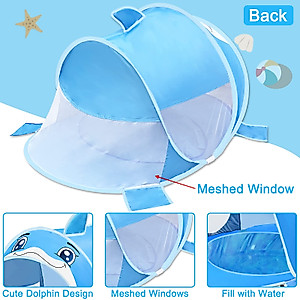 Dolphin Baby Beach Tent with Pool, UPF 50+ UV Protection Pop Up Portable Sun Shade Beach Tent with Sand Pocket, Waterproof Outdoor Sun Shelter for Baby Toddler Age 6-36 Months Baby Essentials