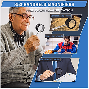 35X Handheld Magnifying Glass, High Clarity Reading Magnifier Portable Loupe for Macular Degeneration, Seniors Reading, Soldering, Inspection, Coins, Jewelry, Exploring （Diameter:50mm/1.97"）