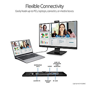 ASUS BE24EQK 23.8” Business Monitor with 1080P Full HD IPS, Eye Care, DisplayPort HDMI, Frameless, Built-in Adjustable 2MP Webcam, Mic Array, Stereo speaker, Video Conference,BLACK
