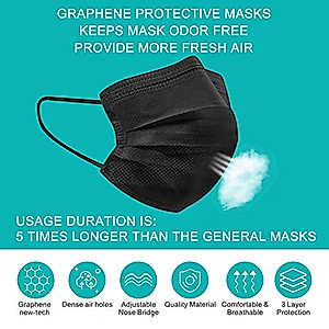 SuperHC 50 Pcs Graphene Protective Masks, Black Disposable Face Mask, Breathable 3-Layer Non-Woven Facemask, Lightweight Dust Protection Facial Masks for Adult Men Women Office Outdoor