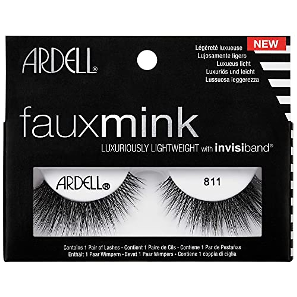 Ardell Faux Mink 811 Black False Lashes, Lightweight with Invisiband, 4 pairs