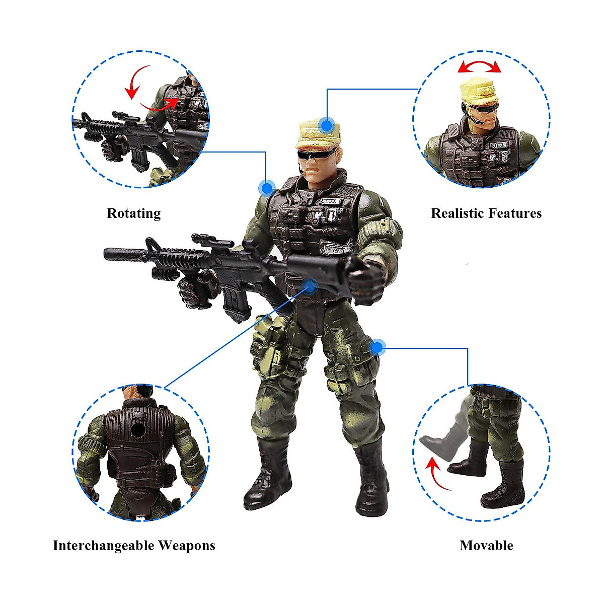 HAPTIME Army Men Action Figures Soldiers Toys with Accessories / SWAT Team Figure Military Playset for Boys Girls Children Kids 3 4 5 6 7 8 9 Years Old,Great as Christmas,Birthday(Special Troops)