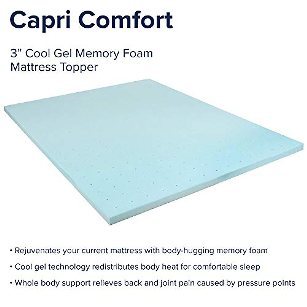 Flash Furniture Capri Comfortable Sleep 3 inch Cool Gel Memory Foam Mattress Topper - Queen, Blue