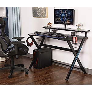 JJS 48" Home Office Gaming Computer Desk with Removable Monitor Stand, X Shaped Large Gamer Workstation PC Table with Cup Holder Headphone Hook Speaker Storage Free Mouse pad, Black