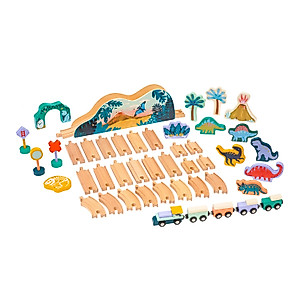 Manhattan Toy T-Rex Express 45-Piece Jurassic-Themed Wooden Toy Train Set for Toddlers 3 Years and Up
