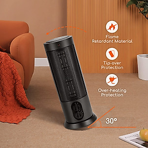 Portable Space Heater for Indoor Use, 250 ft² 1500W Ceramic Oscillating Heater with Thermostat, Tip-Over and Overheat Protection for Office and Room