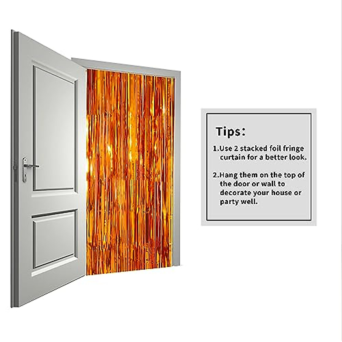 2 Pack 3.2x8.2ft Tinsel Foil Fringe Curtains, Streamers Backdrop Curtains with Adhesive, Photo Booth Background - Home Wall Window Decorations for Birthday, Wedding Party Decor, Orange